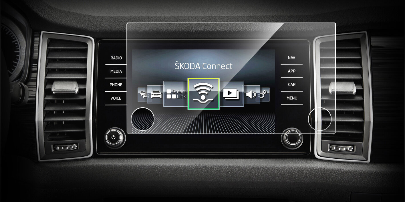 Защитное стекло для Мультимедийной системы Skoda Kodiaq (2017) (Гибридное: пленка+стекловолокно) прозрачное на Экран Brozo Hybrid Glass