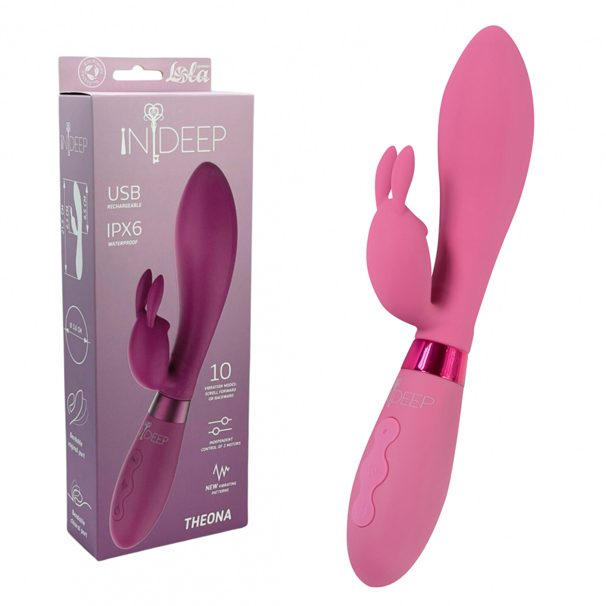 Вибратор Indeep PRO Theona Magenta с 2 моторами (21.5, Ø 3.3 см) indeep