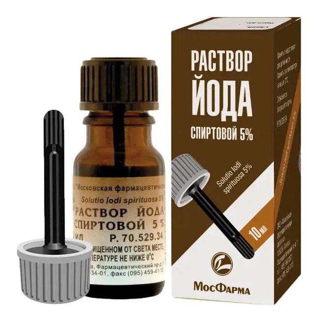 Йод раствор для наружного применения спиртовой 5 % фл с крышкой-лопаткой 10 мл 1 шт