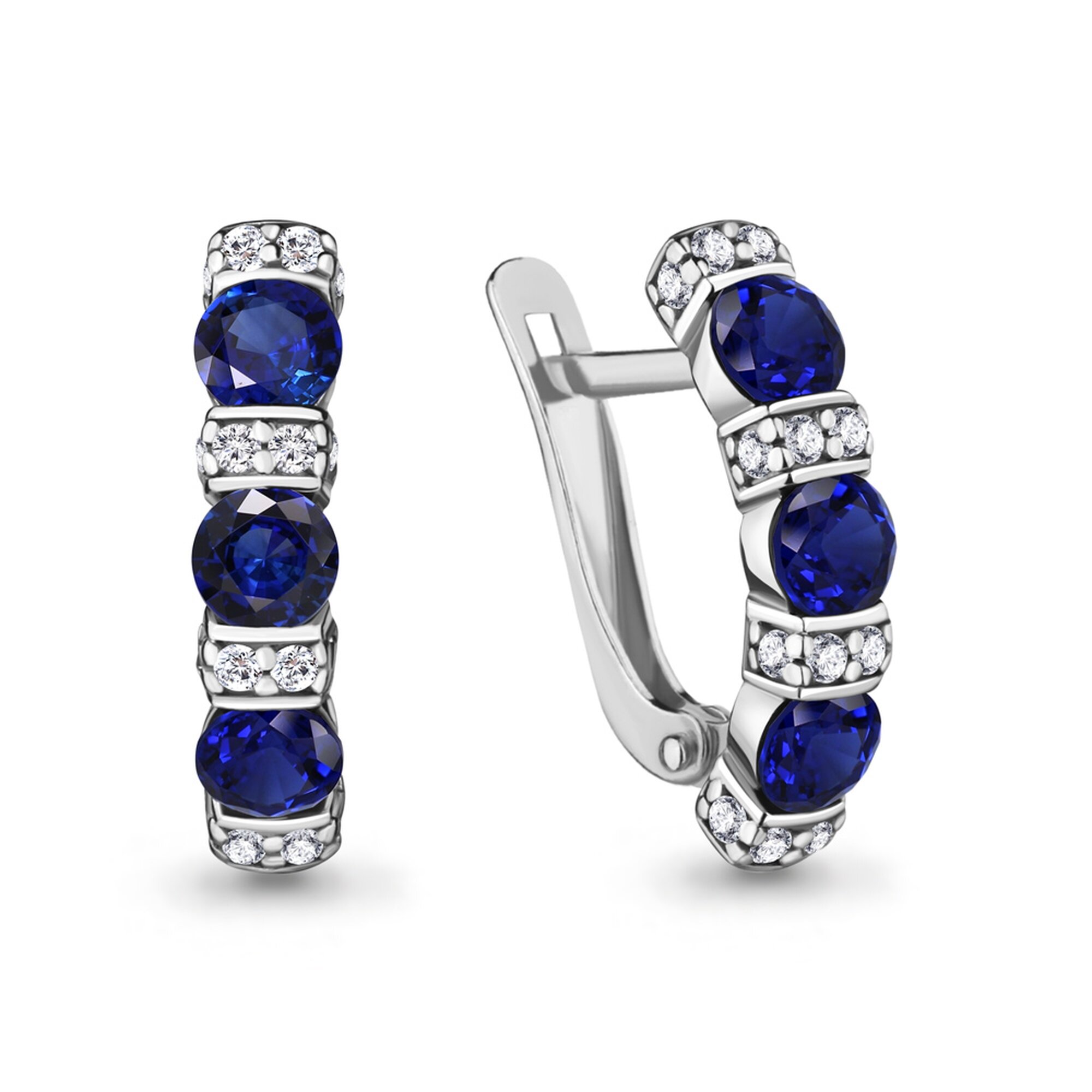 Серьги, серебро, 925 проба, родирование, фианит, сапфир синтетический