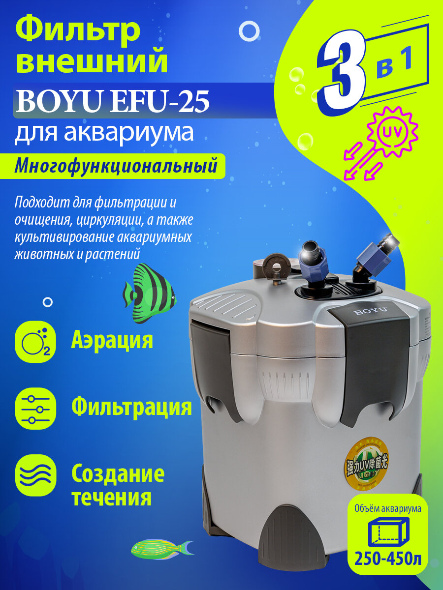 Фильтр внешний Boyu EFU-25 с УФ стерилизацией для аквариума 250-450 л канистровый 750 л/ч