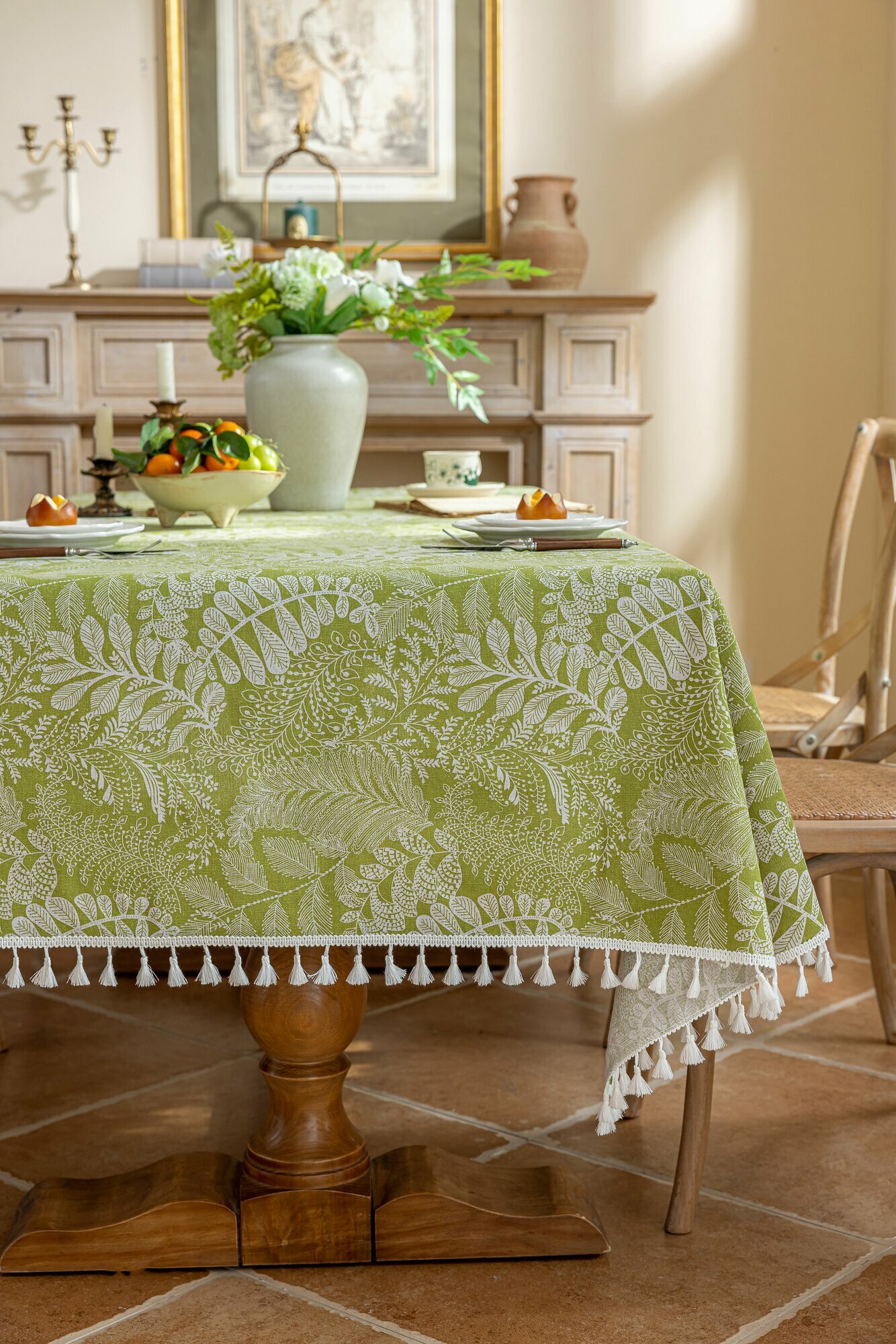 Сетка для стола с motives веточек, подражание льнома linenovomu материалу