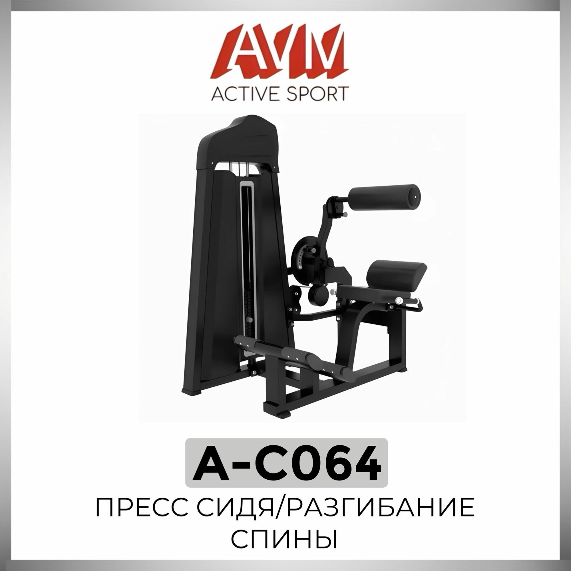 Профессиональный силовой тренажер для зала Пресс сидя/Разгибание спины AVM A-C064 (цвет профиля черный, цвет обивки черный)