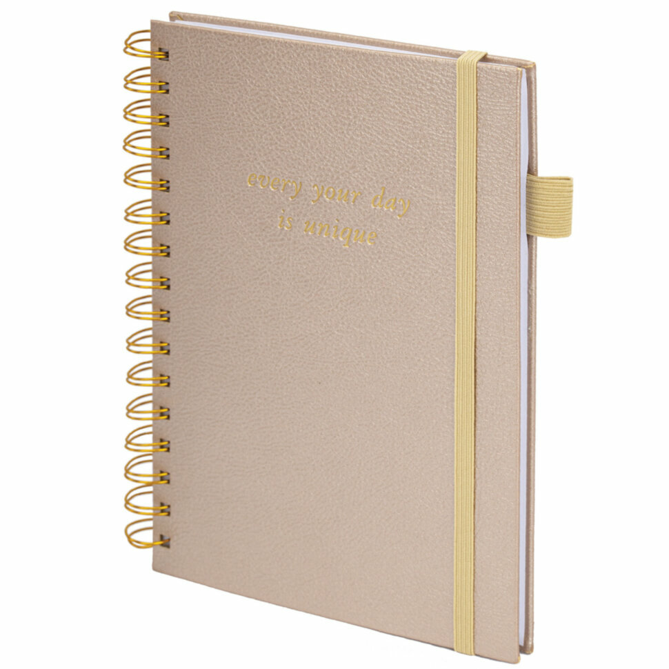 Бизнес-тетрадь на гребне А5 148х216 мм, BRAUBERG "Calipso" под кожу, резинка, клетка, 80 л, бежевый, 116254, 116254