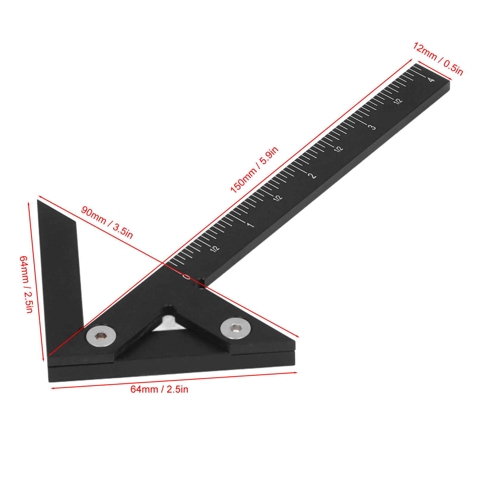 Центральная разметочная линейка, маркер круга, 45-90-градусный угловой искатель, имперский алюминиевый сплав, измерительный инструмент для деревообработки, черный