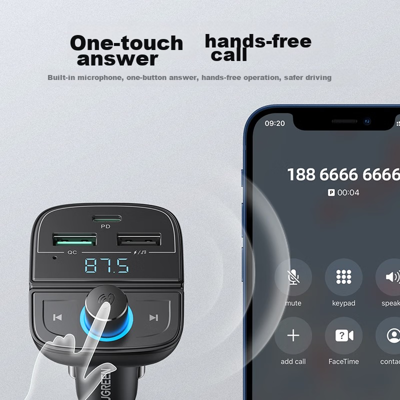 UGREEN Car Bluetooth Receiver, от прикуривателя Charger, MP3 Music Player, USB Bluetooth 5.0 Lossless