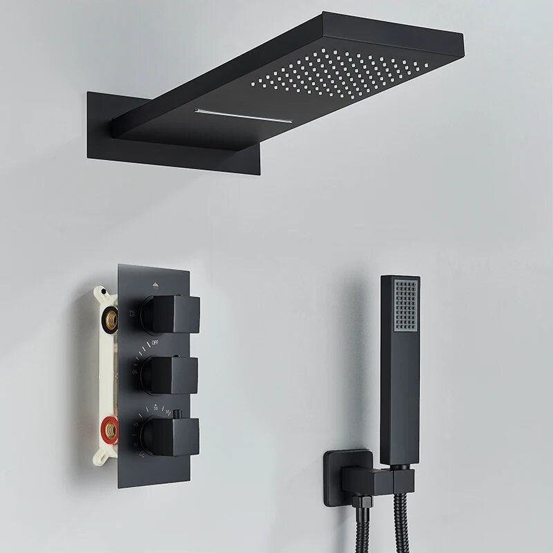 Термостатический скрытый душевой набор ulgksd тройной, Matte Black A