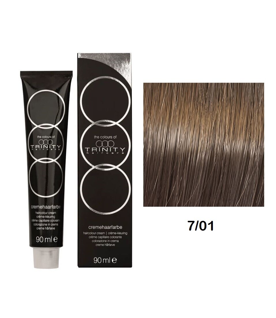 Trinity COT Тринити Стойкая краска с кератином 90 мл - COT 7/01 mittelblond natur asch Средний блонд натуральный пепельный