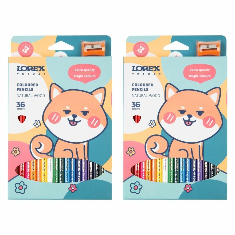 Lorex kids Набор цветных карандашей, трехгранные, с точилкой, в картонной упаковке, 36 цв, 2 уп