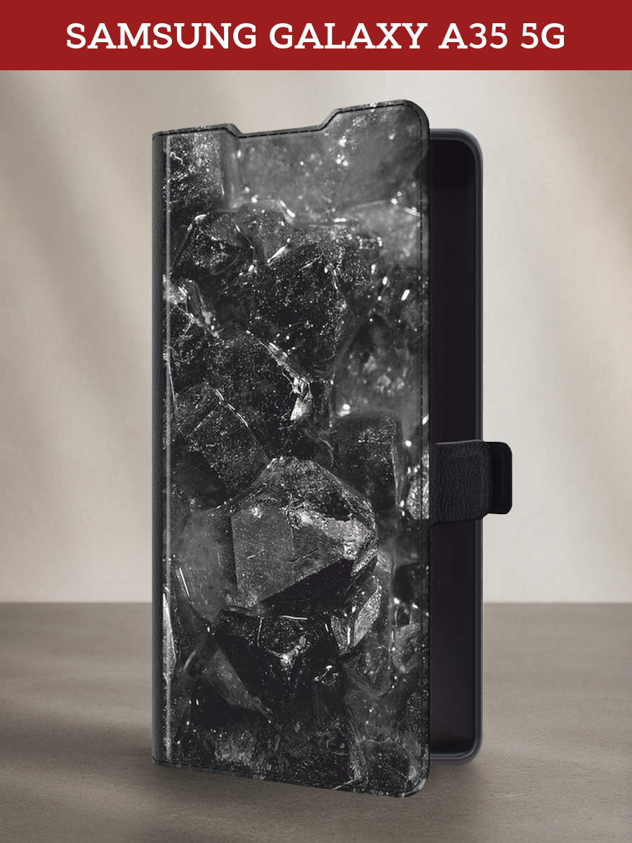Чехол-книжка на Samsung Galaxy A35 5G / Самсунг А35 5G с принтом Чёрный кристалл текстура, черный