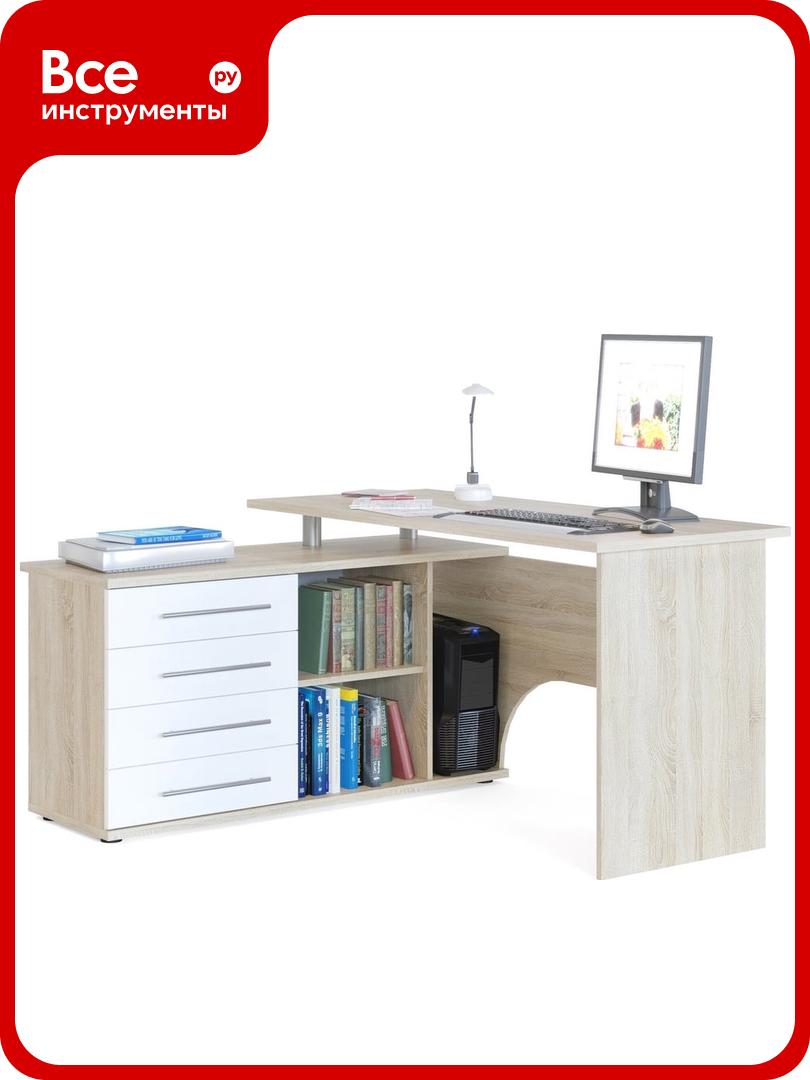 Компьютерный стол сокол левый дуб сонома/белый КСТ-109Л КСТ109ЛС5б, 109 Л, удобно