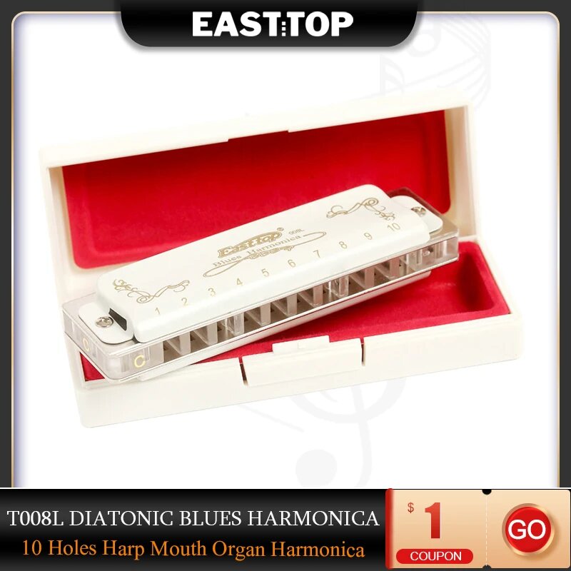 EASTTOP T008L диатоническая блюзовая губная гармошка Key of D, 10-отверстия, губная гармошка для рта и рта для взрослых, профессионалов, G Key