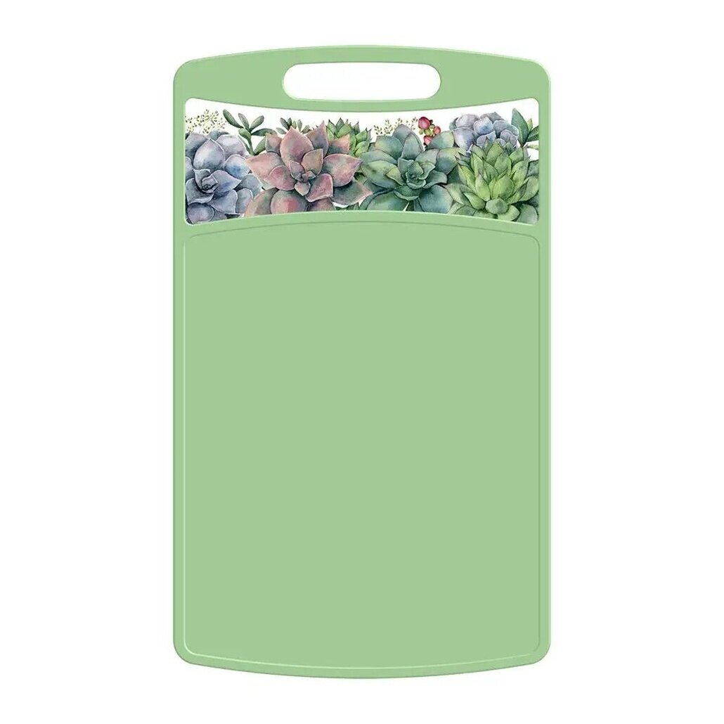 Разделочная доска "Bergamo" пластиковая 26x15,5x0,35см, декор суккуленты, зеленый