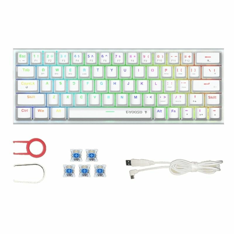 (63 клавиши) Беспроводная клавиатура Z-11, 4 режима, RGB-подсветка (со встр. аккум.) - белая, переключатели синие (Click)