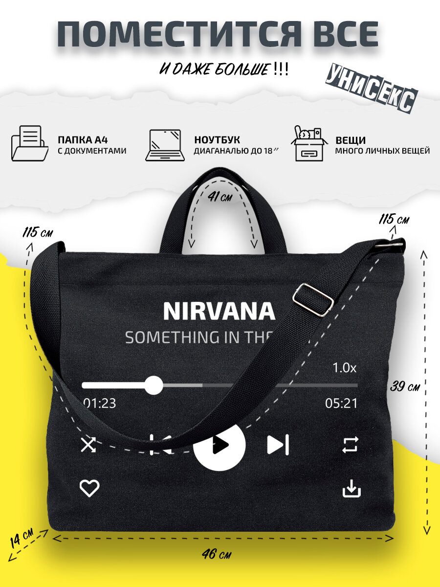 Сумка  шоппер y2k через плечо Nirvana Нирвана, черный — фото 1