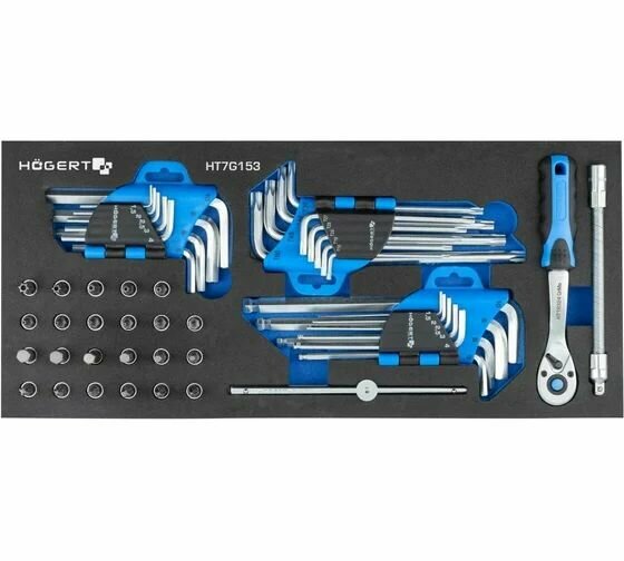 Набор шестигранных ключей HOEGERT TECHNIK трещотка 1/4", 53 шт, ложемент eva HT7G153