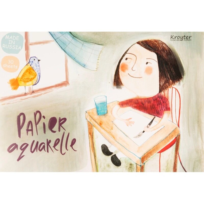 Альбом д/рисов. акварелью Kroyter 30л А4, склейка, тв. подл, бл.160гДрузья 00018