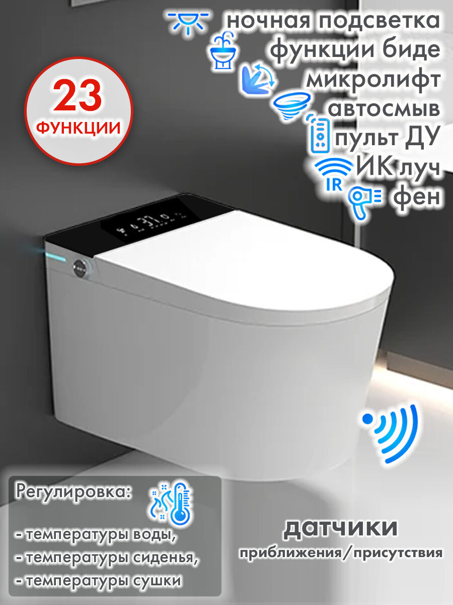 Смарт унитаз подвесной HAITEC HT-ESTPG02 автоматизированный с встроенным бачком