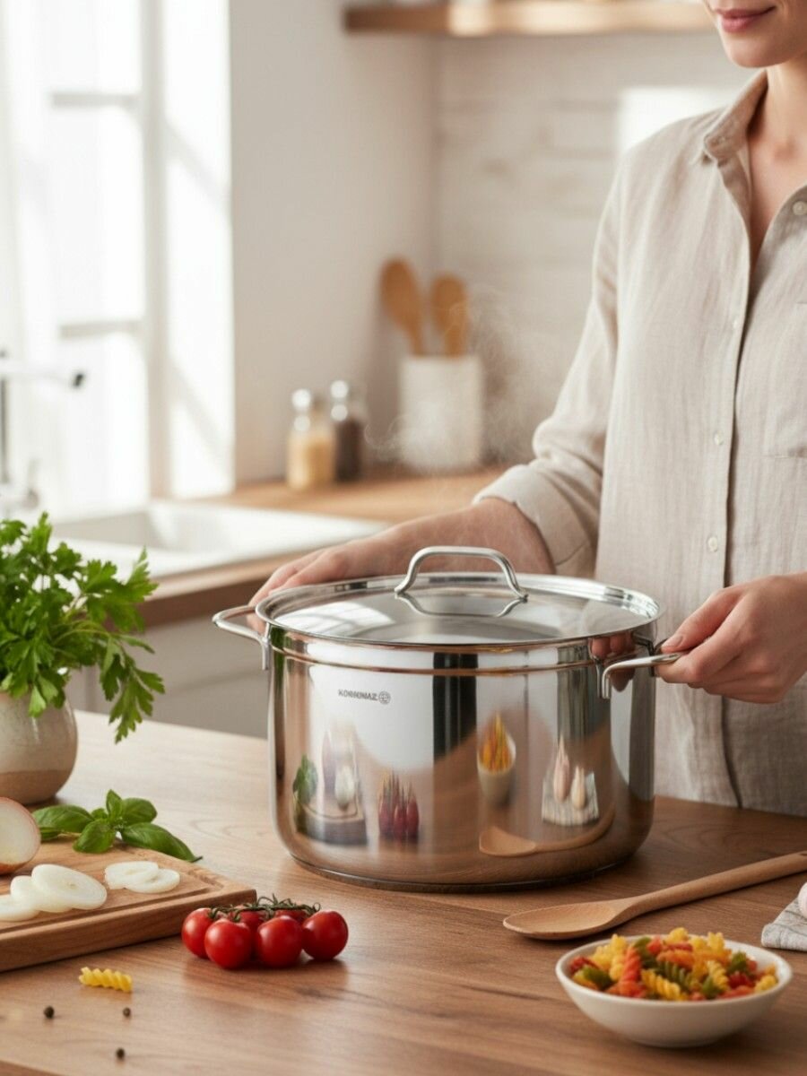 Кастрюля из нержавеющей стали KORKMAZ Alfa с крышкой, 11 л