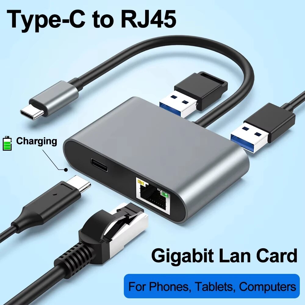 Док-станция 4 в 1 USB C типа C до 1000 Мбит/с RJ45/PD 60 Вт/USB-адаптер TYPE-C Конвертер USB C-концентратор для ПК, ноутбука Macbook Pro, 4-in-1