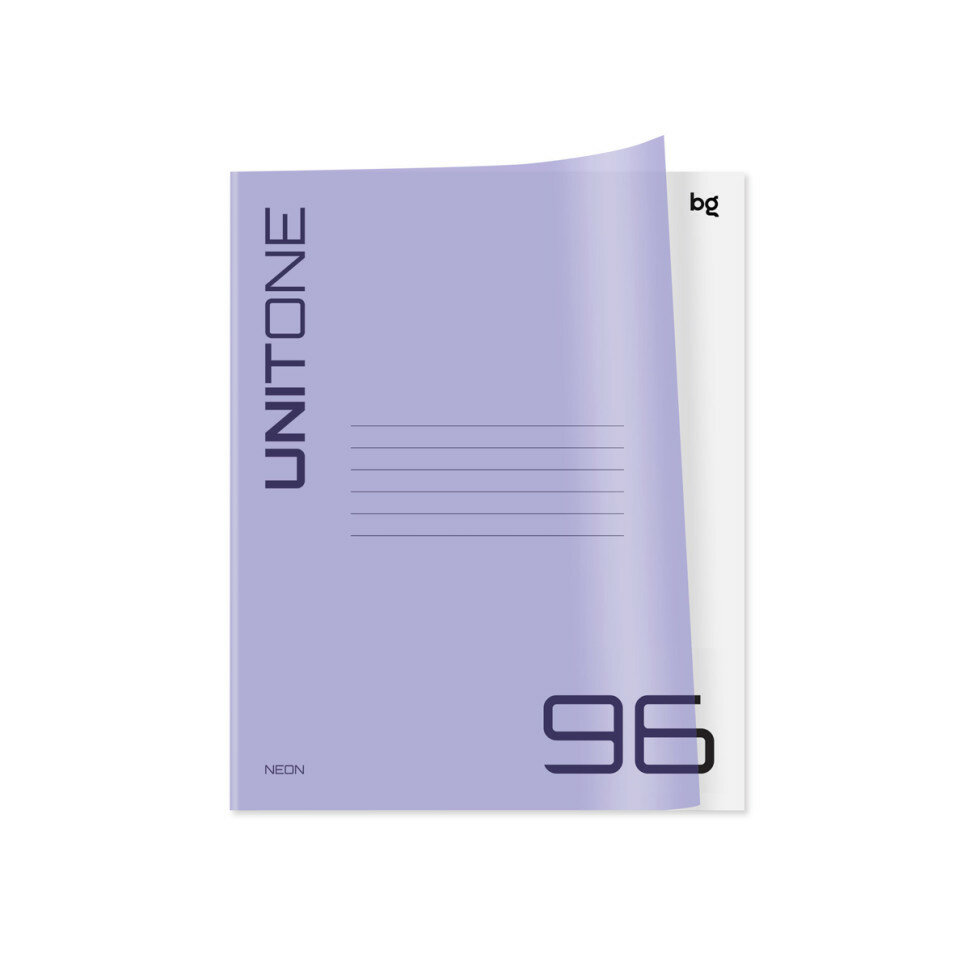 Тетрадь 96л, А5, клетка BG "UniTone. Neon", пластиковая обложка, неон сиреневый, 10 штук, 383946