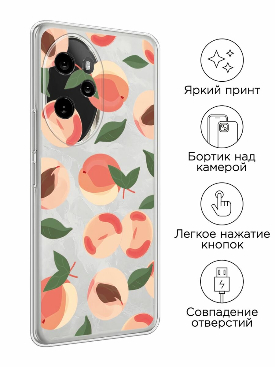 Чехол на Honor 100 Pro / Хонор 100 Про с принтом "Нежные персики паттерн 2", прозрачный — фото 1