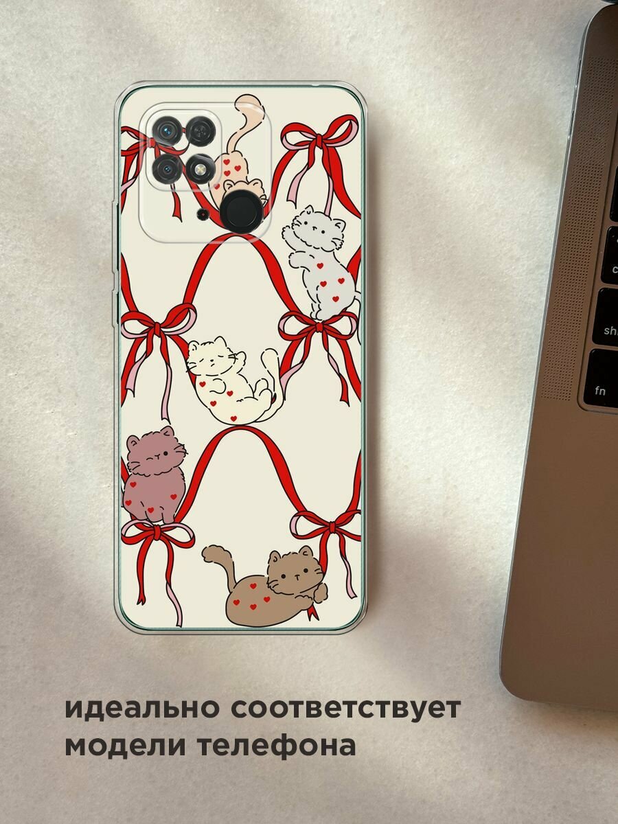 Чехол на Xiaomi Redmi 10C / Сяоми Редми 10C с принтом "Котики в ленточках 1" — фото 1