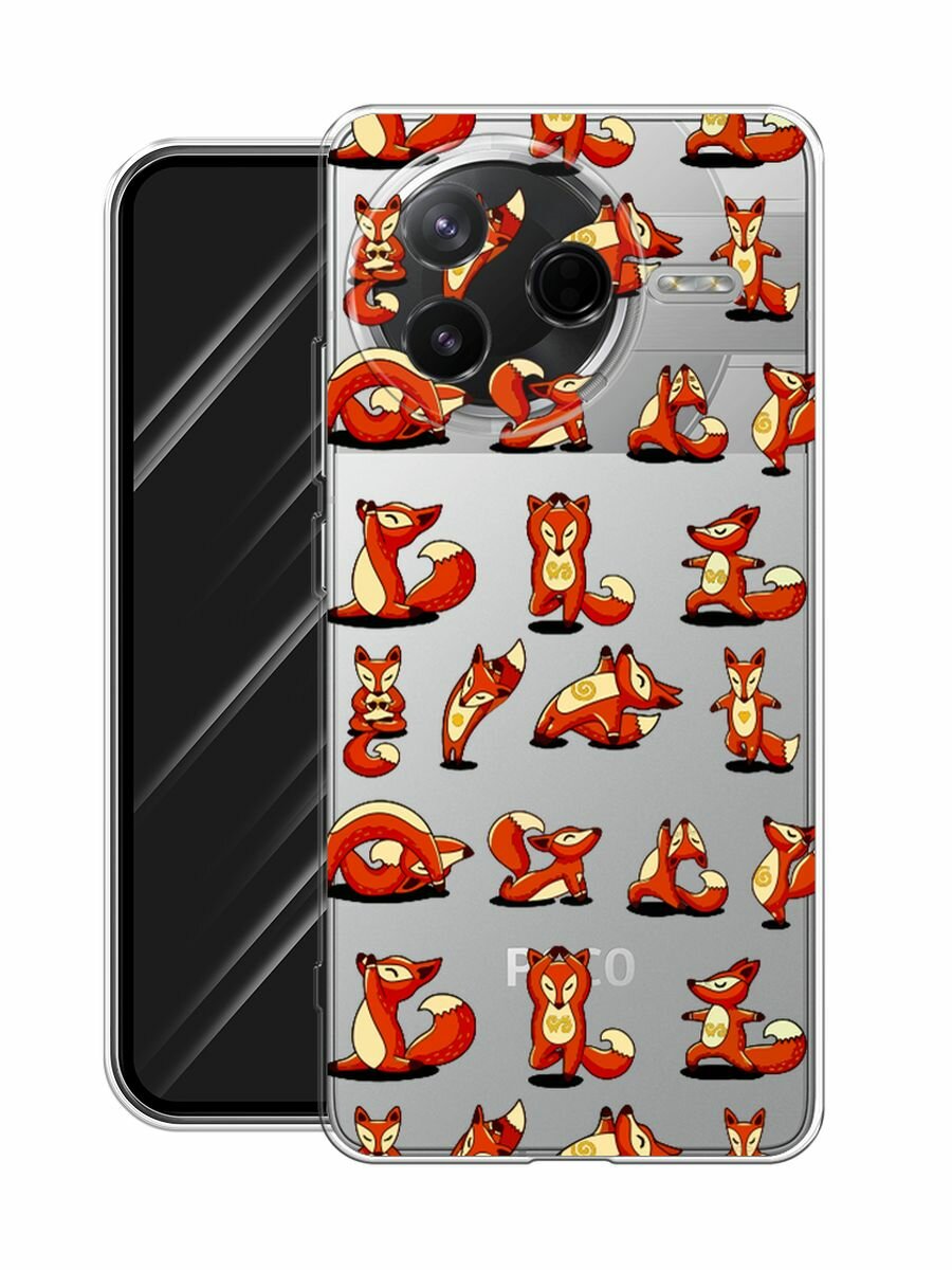 Чехол на Poco F7 Pro / Поко F7 Про с принтом "Йога для лисы", прозрачный — фото 1