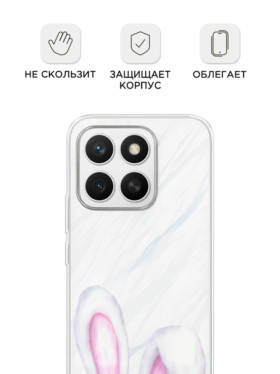 Чехол на Honor X8c / Хонор X8c с принтом "Кроличьи уши 2", прозрачный — фото 1