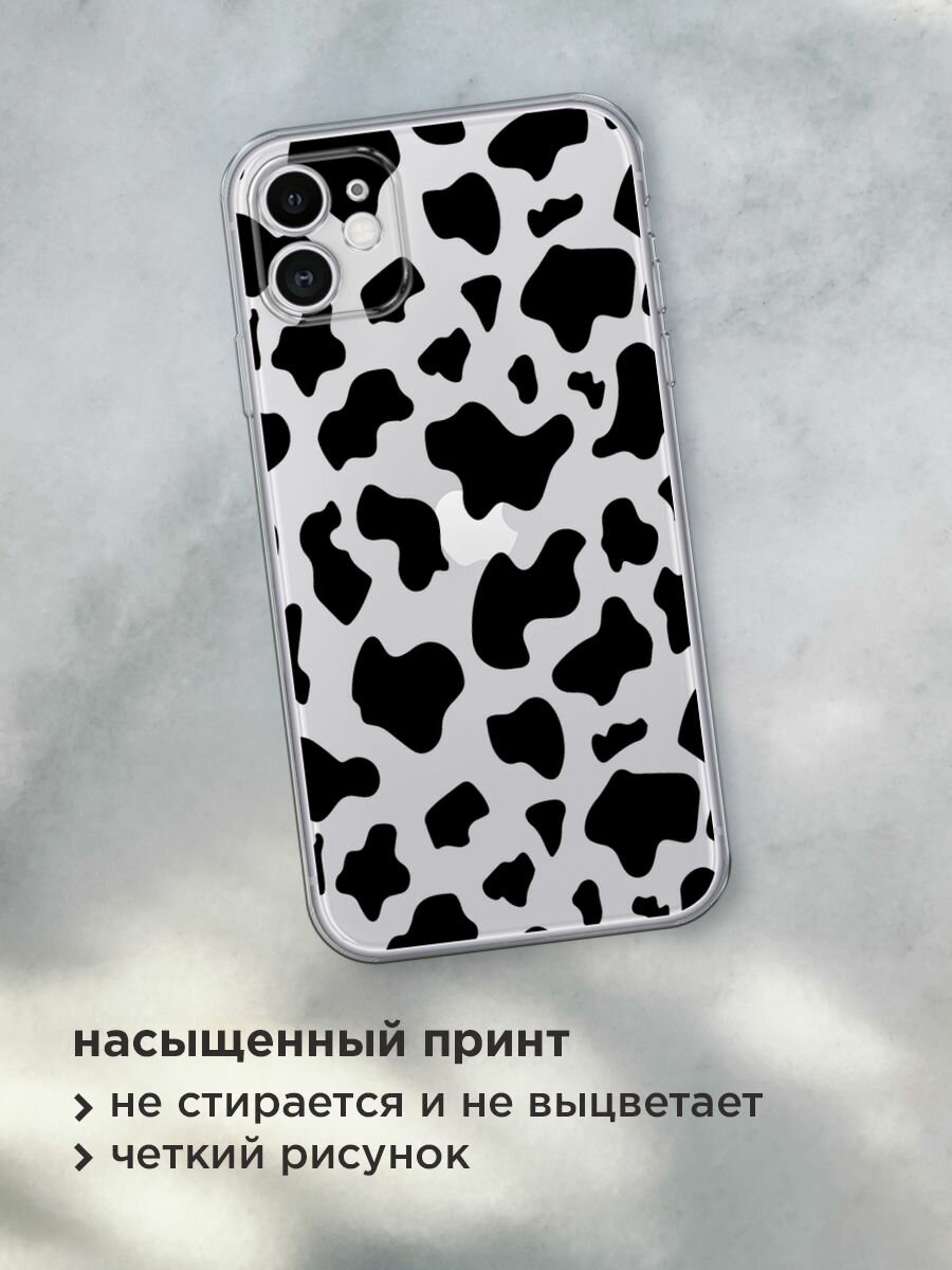 Чехол на Apple iPhone 11 / Айфон 11 с принтом "Черные пятна коровы", прозрачный — фото 1