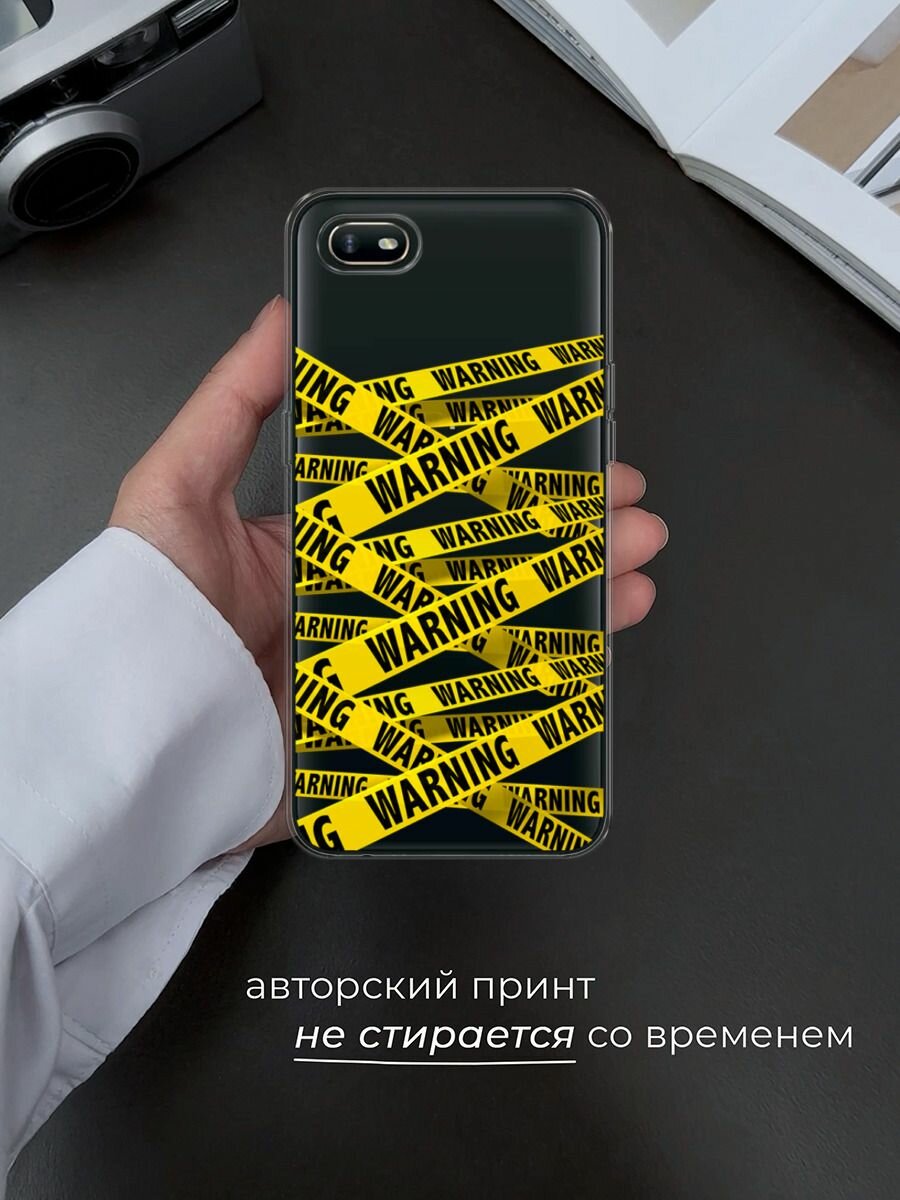 Чехол на Oppo A1k / Оппо А1к с принтом "Warning!", прозрачный — фото 1