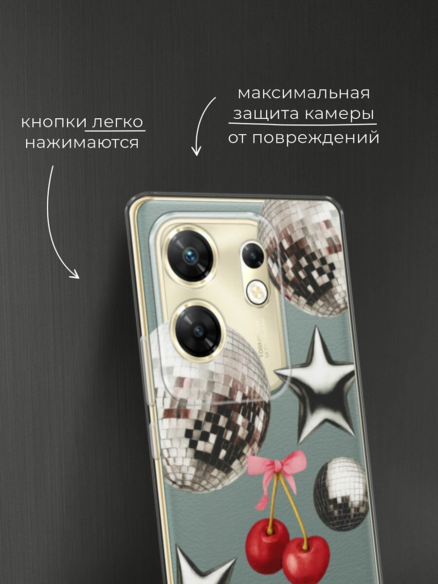 Чехол на Infinix Zero 30 4G / Инфиникс Зеро 30 4G с принтом "Стильная подборка", прозрачный — фото 1