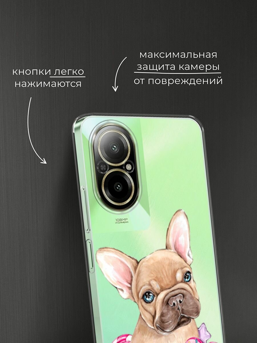 Чехол на Realme C67 4G / Реалми C67 4G с принтом "Бульдог и сладости", прозрачный — фото 1