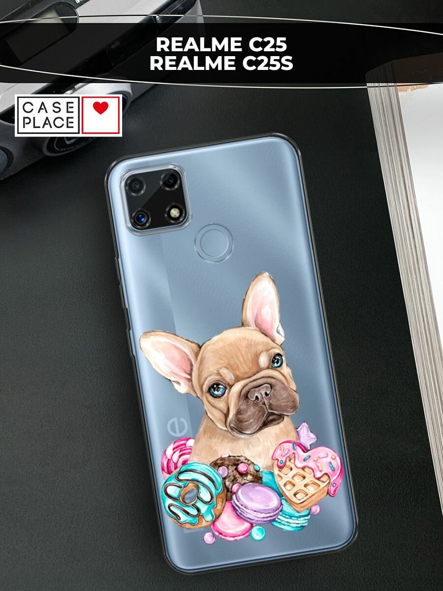 Чехол на Realme C25/C25s / Реалми С25/C25s с принтом "Бульдог и сладости", прозрачный
