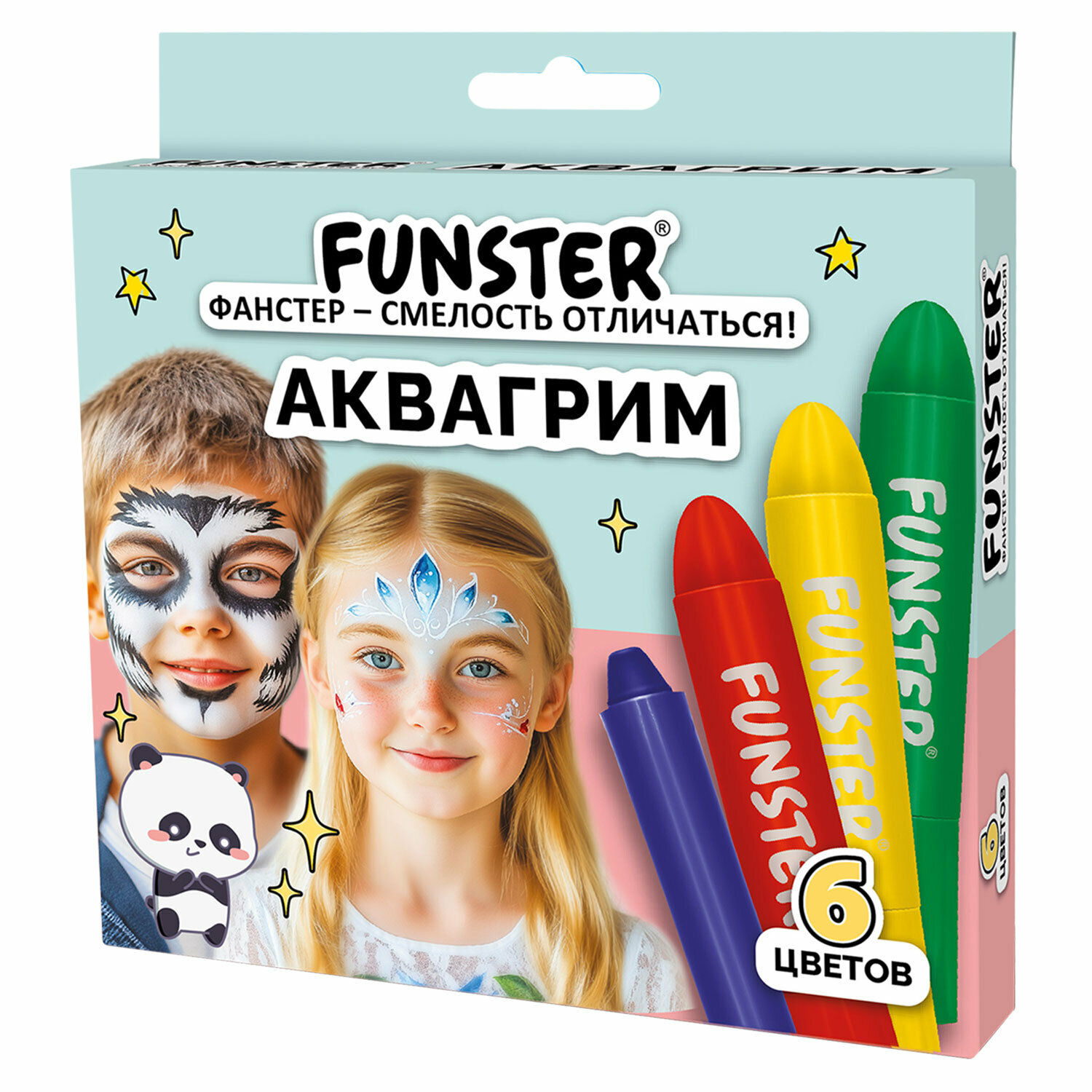 Аквагрим для лица и тела FUNSTER 6 ярких цветов, легко смываются