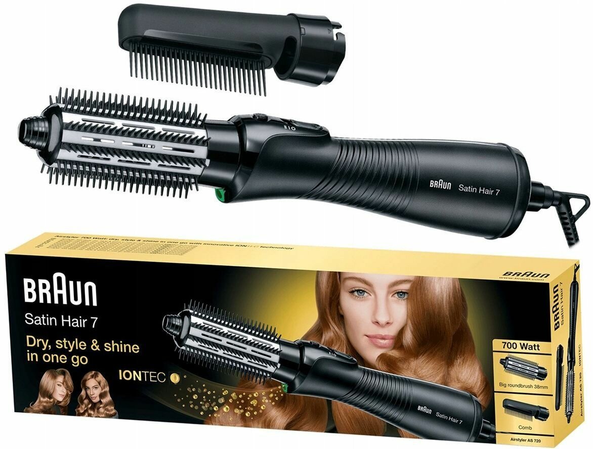 Braun Фен щетка для волос Satin Hair 7 Iontec AS720 700 Вт Черный 700 Вт скоростей 2 кол во насадок 2 черный серый металлик