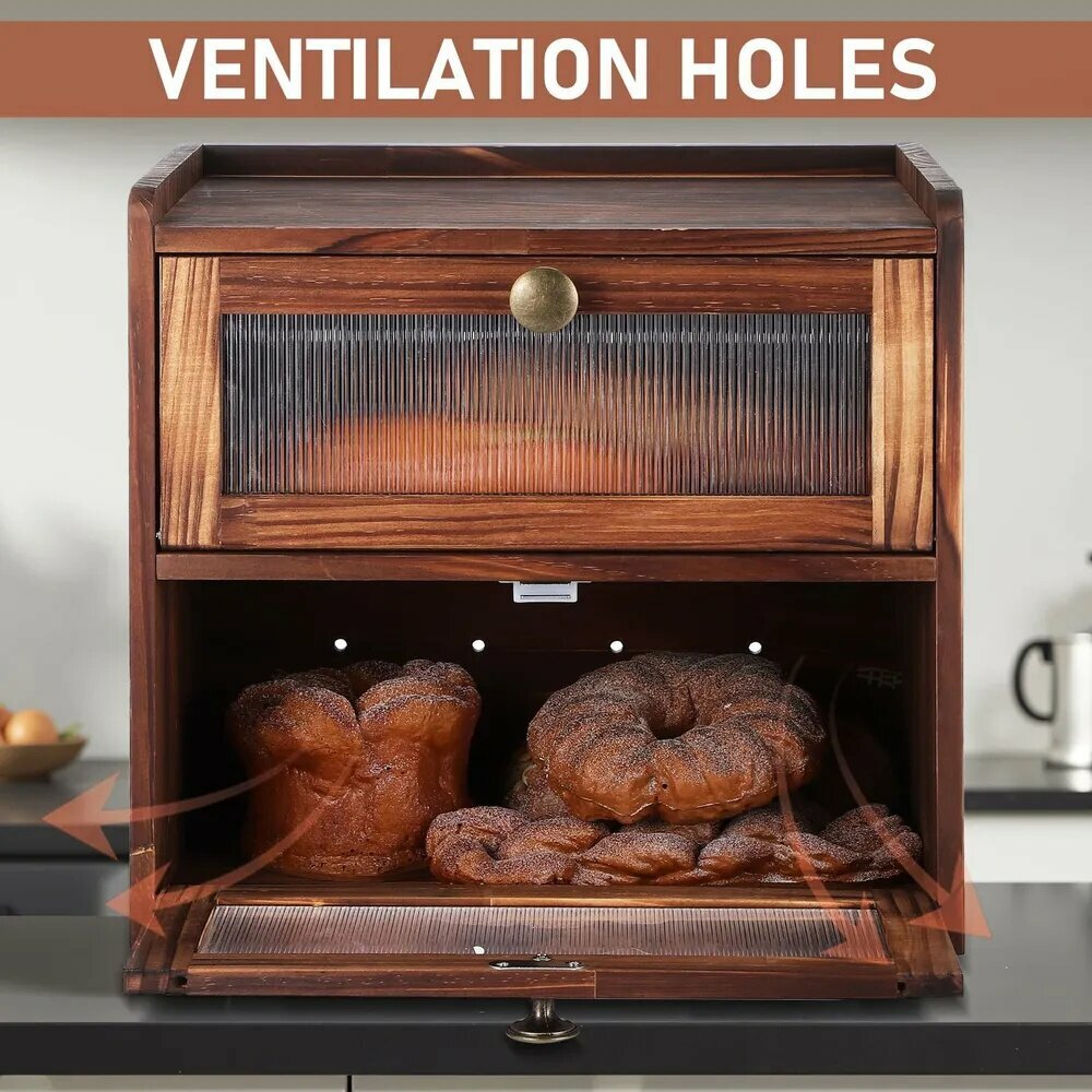 Хлебница, Двойная сосновая древесина, раскладушка,36.5 см х 24см х 34 см