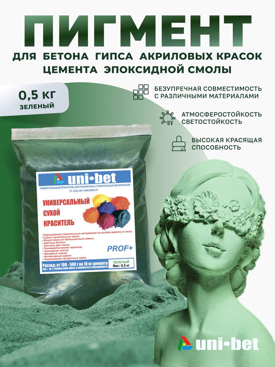 Пигмент для гипса зеленый, бетона, эпоксидной смолы, универсальный красительUNI-BET