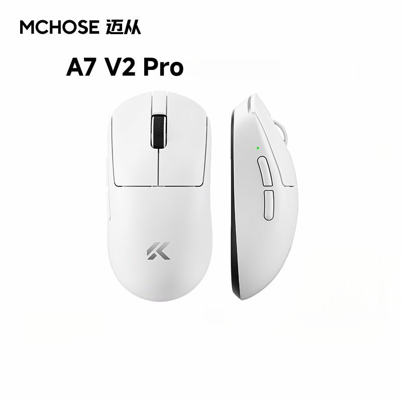 MCHOSE Игровая мышь беспроводная A7 V2 Pro, сенсор PAW3395, Частота опроса проводная/беспроводная до 8К(Содержит 8к ресивер для мышек), Проводной/2.4G/BT, белый