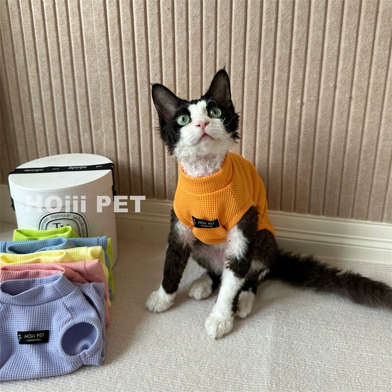 Летний разноцветный вафельный жилет для кошек HOiii PET, немецкая одежда для безшерстных кошек, дышащая одежда для