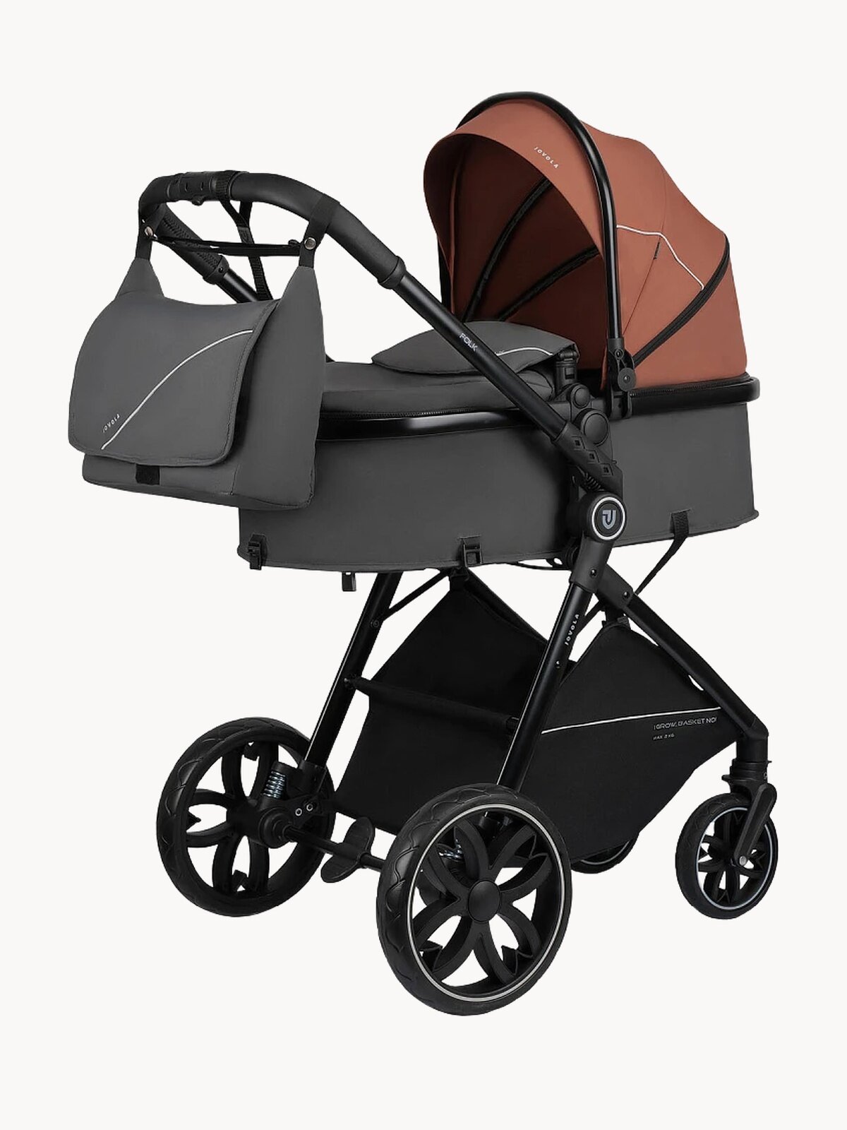 Коляска трансформер для новорожденных 3 в 1 Jovola Folk универсальная, всесезонная, терракот