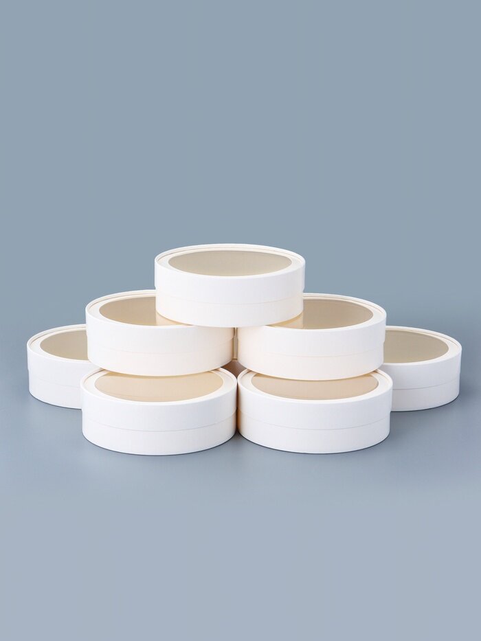 Набор круглых подарочных коробок с окном, завальцованные, белые, 8 шт, 18 х 6 см 10947901