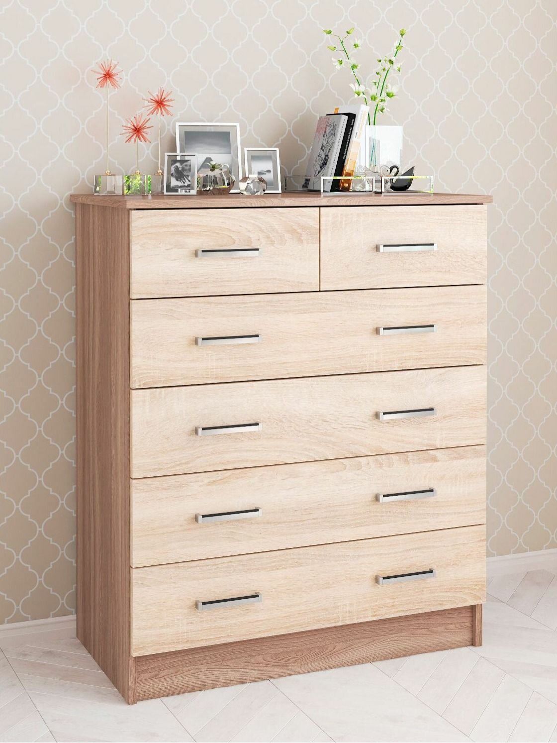 Комод с 6 ящиками, 990х820х435, ясень шимо, дуб сонома, 1 шт.