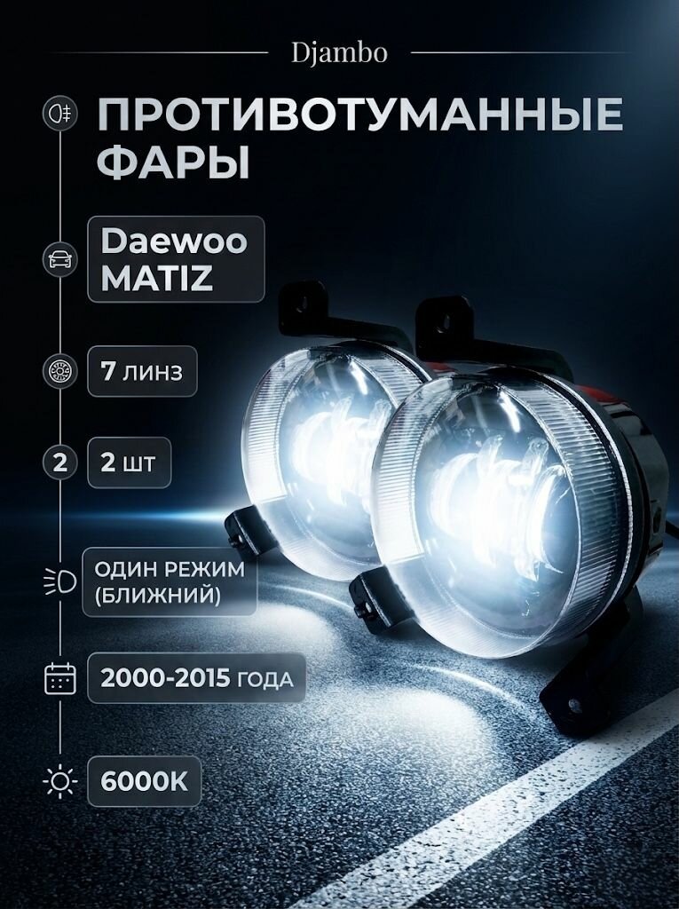 Мощные LED ПТФ для Daewoo Matiz 7 линз Комплект 2 шт.