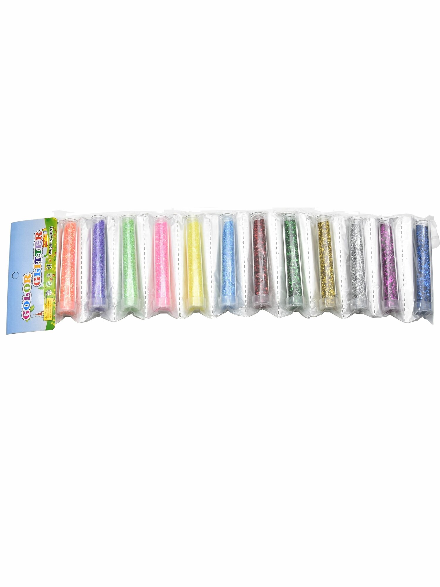 Блестки 12 цветов "Хлопья" в баночках, 75х13мм, блистер