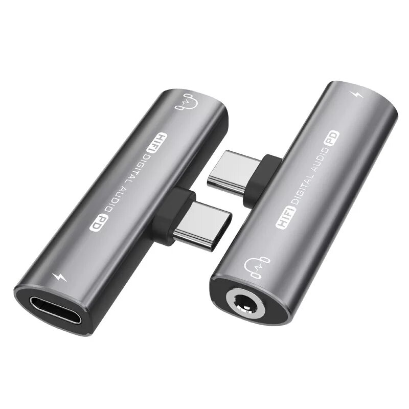 Серебристый Т-образный адаптер USB-C к USB-C 27 Вт быстрой зарядки и 3,5 мм аудио для смартфонов Samsung Galaxy S23/S22