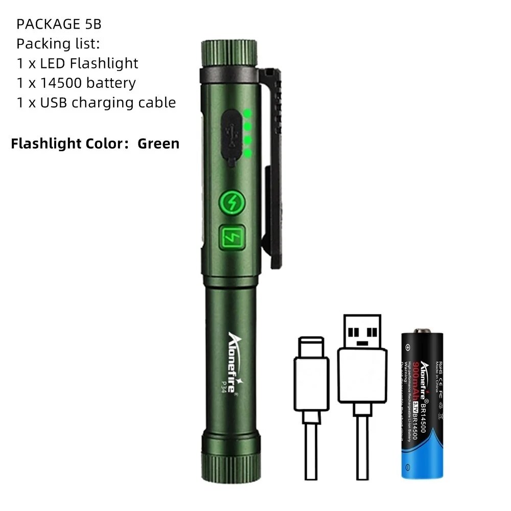 AloneFire P34 фонарик черный/зеленый алюминий 5 Вт Green