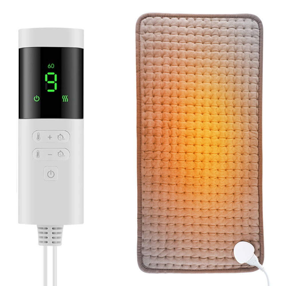 Электрическая обогревающая подушка для снятия боли в спине и судорог размером 11.8*23.6 дюймов (30*60см) для боли в плечах и шее с 10 уровнями температуры, 3 таймерами (45, 90, 120 минут), 220V евроразъем, серый цвет, кристалл сверхмягкий материал, длина