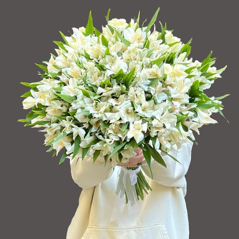 Стойкий букет из 35 белых альстромерий