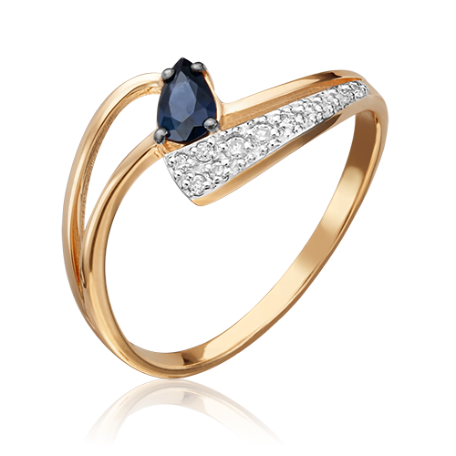 Кольцо, красное золото, 585 проба, бриллиант, сапфир